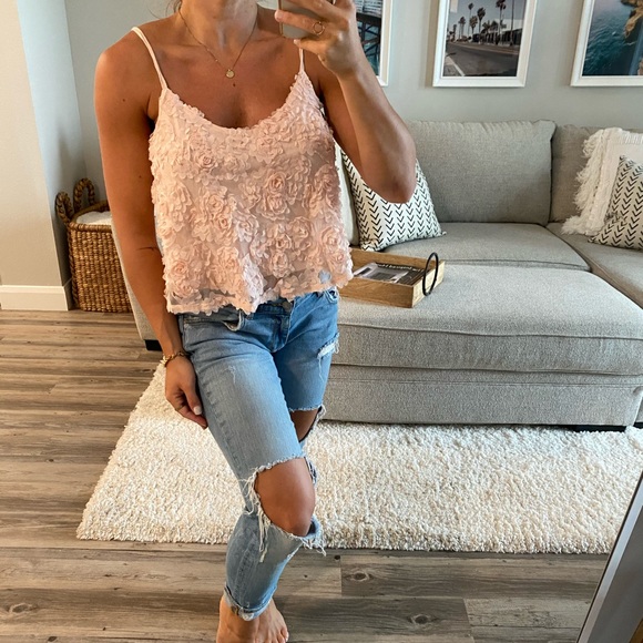 Topshop | Tops | Light Pink Tank With Flowers | Poshmark